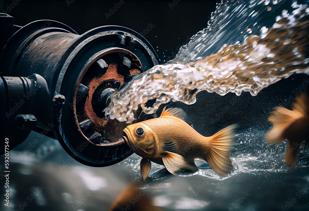 Water flow treatment system from the water pump pipe.Motion of water ...