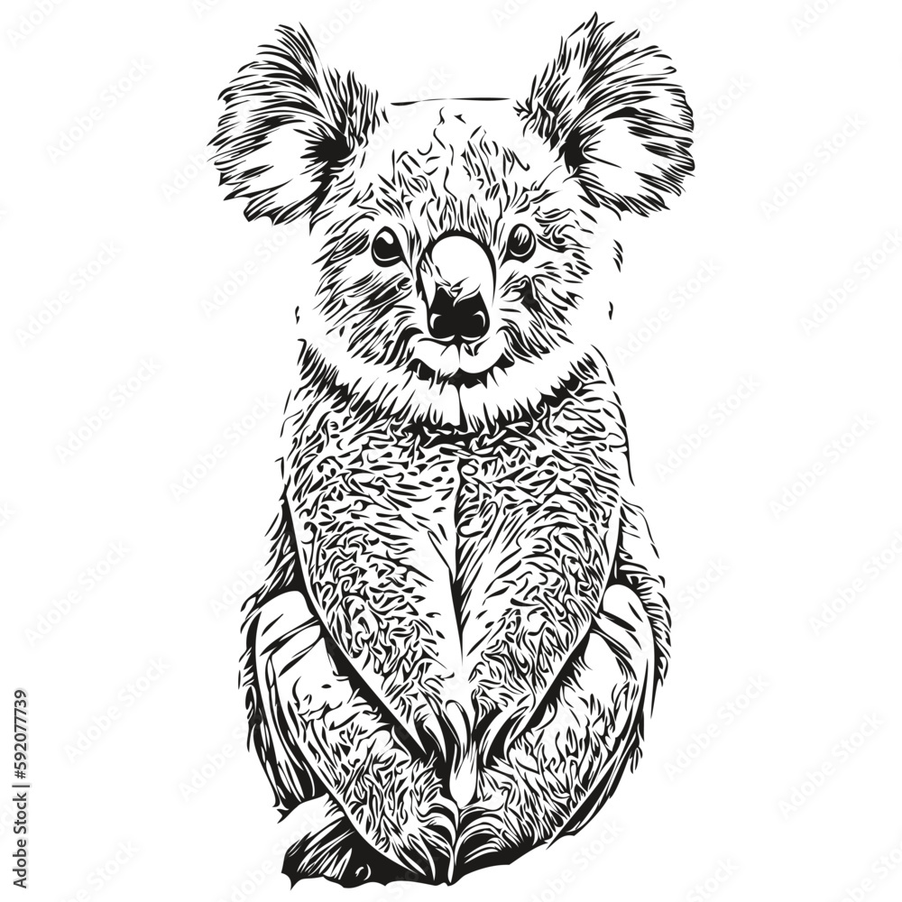 Koala vector illustration line art drawing black and white koala bear ...