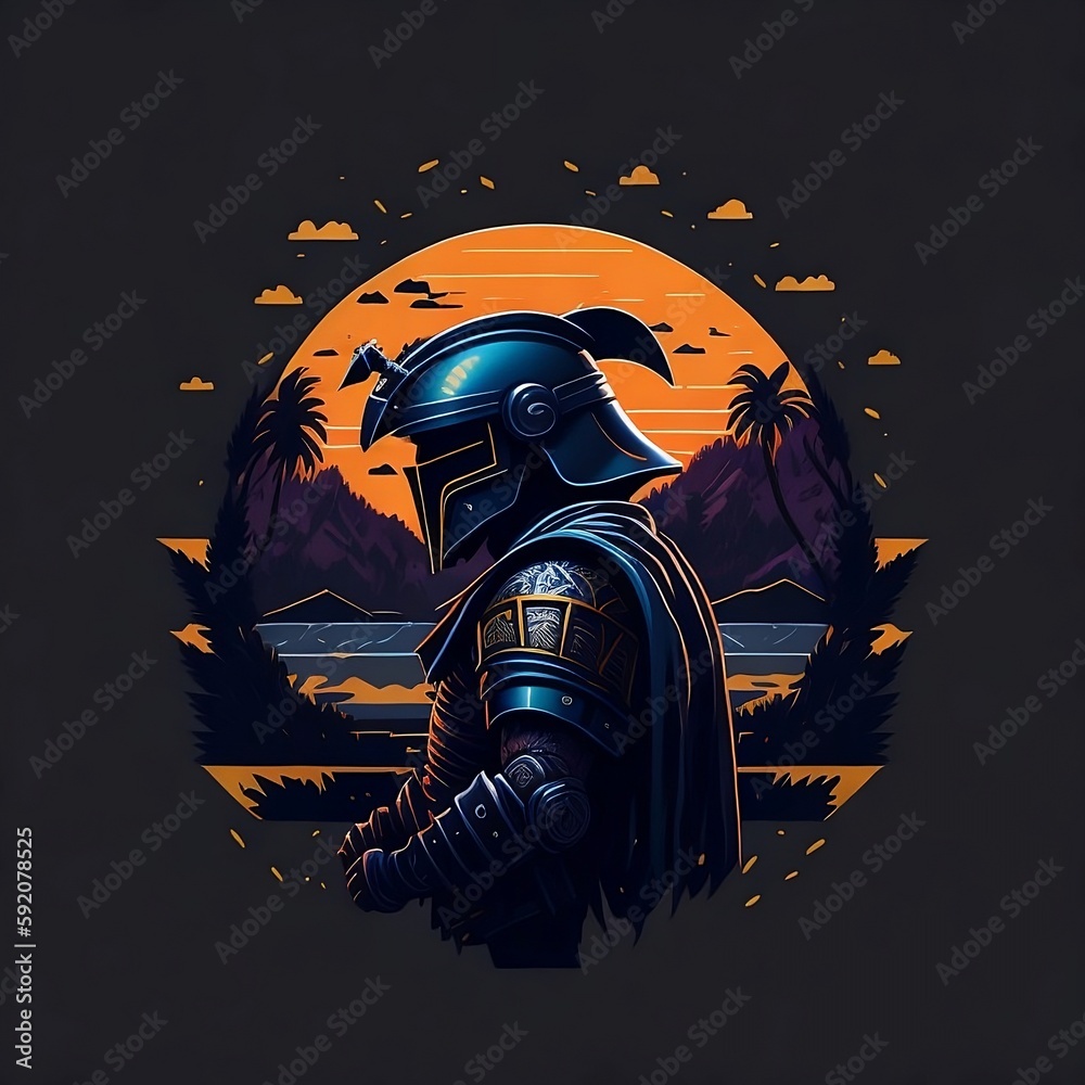 Epic design of an spartan soldier, sunset design, t- shirt art, 3D ...