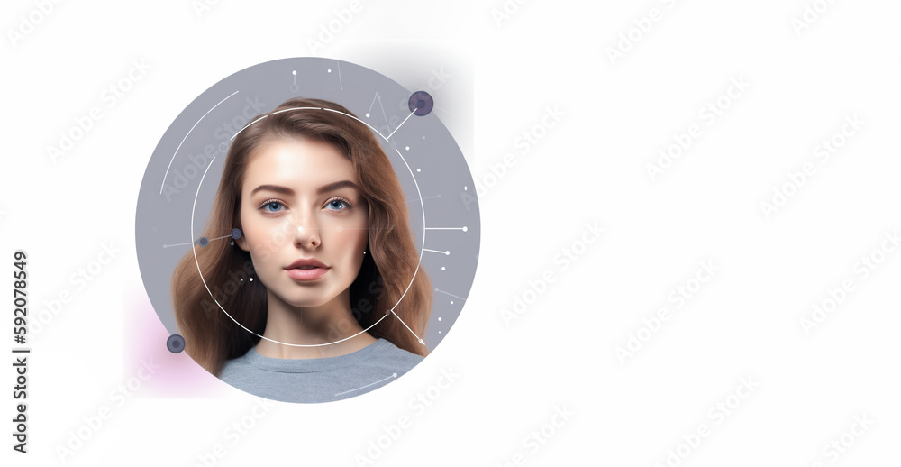 Woman make up face digital analysis by artificial intelligence concept ...