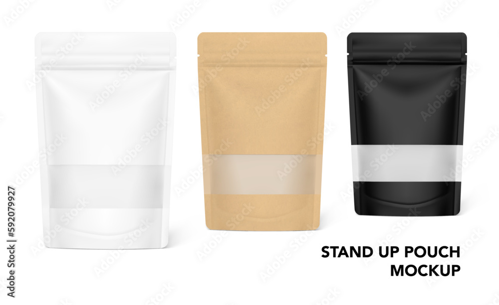 Pouch bag mockups with ziplock and transparent window mockup isolated ...