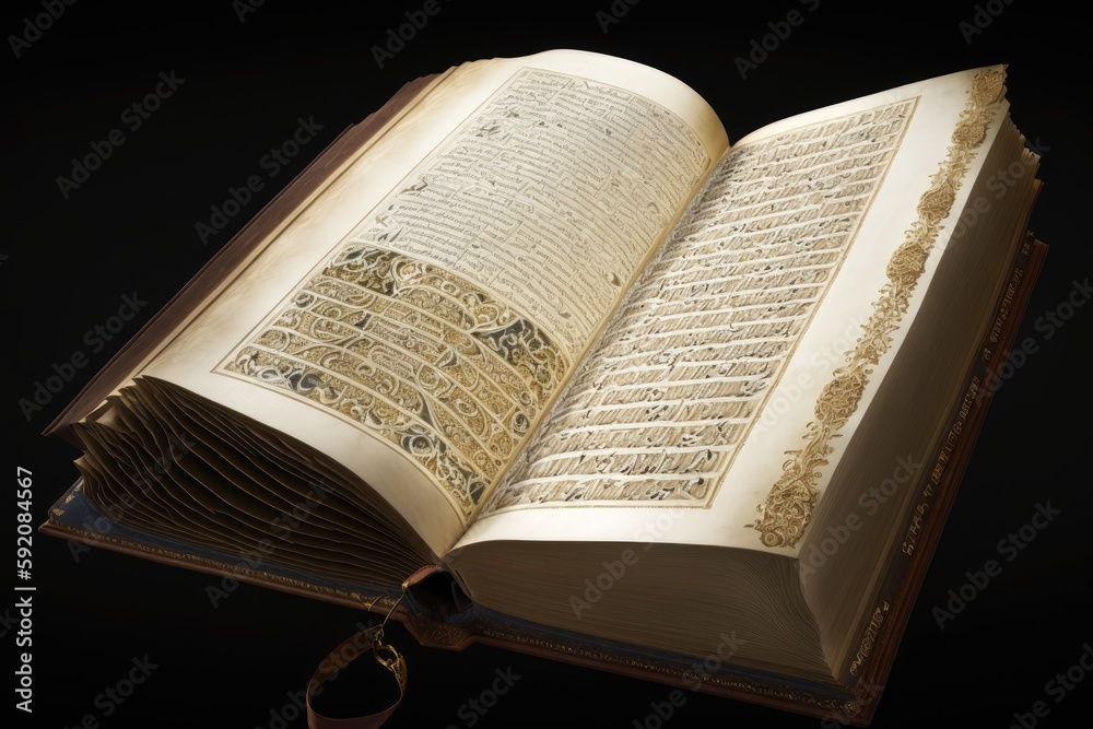 open book with intricate Arabic calligraphy on its pages. Generative AI ...