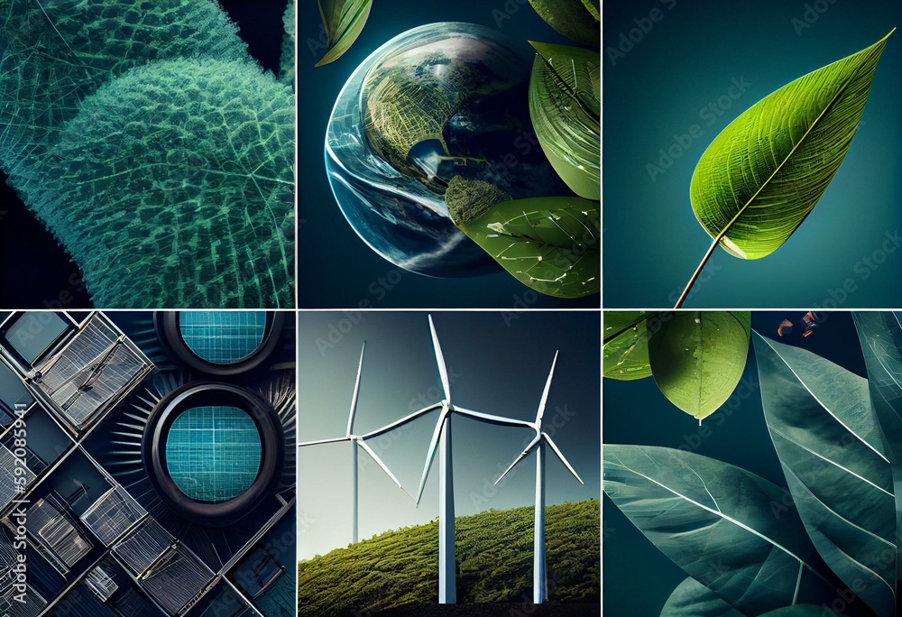 Collage of images that promote green energy. Developing and growing ...