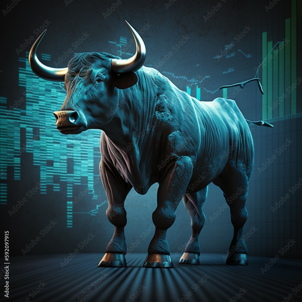 Bull with market graphs background (ai generated) Stock Illustration ...