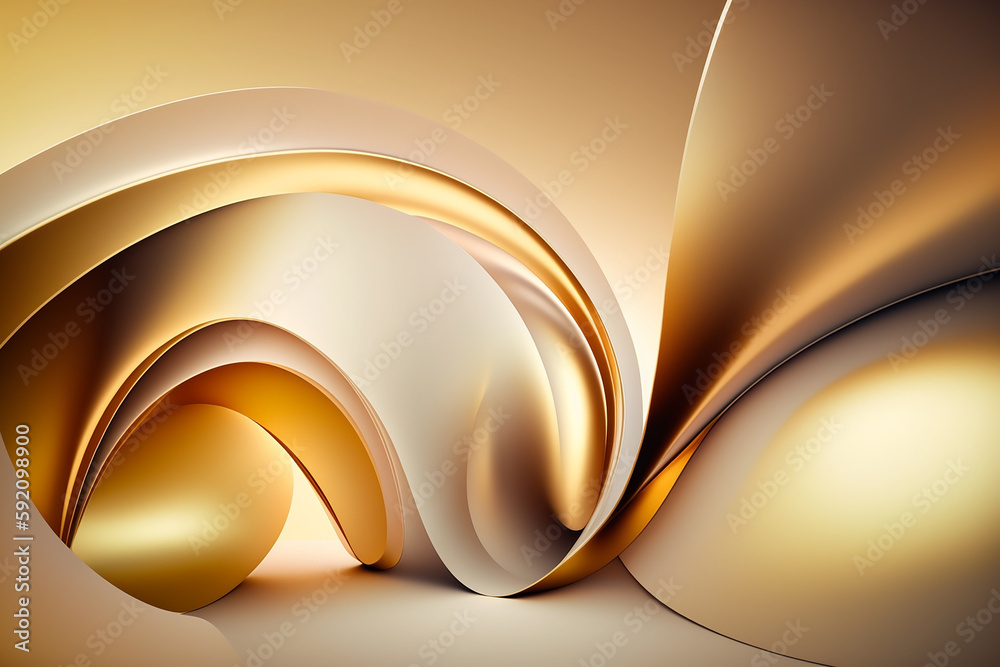 Abstract modeling, graphic materials, stylish design curve An object made of very shiny gold ...