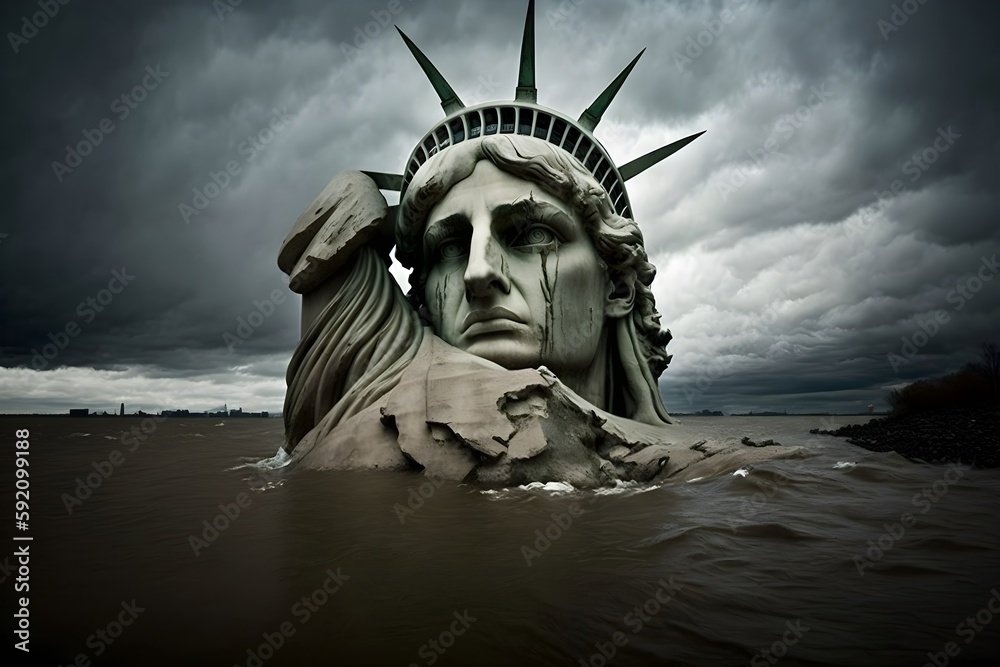The statue of liberty is submerged in the water created with Generative ...