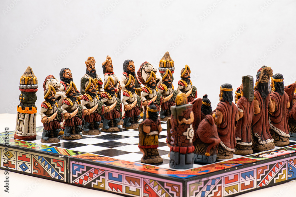 Inca version chess. Incas vs Spanish. Horse and llama on chessboard ...