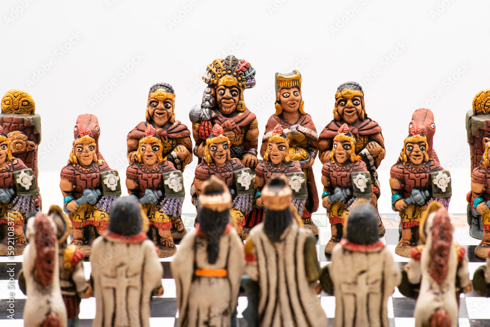 Inca version chess. Incas vs Spanish. Horse and llama on chessboard ...