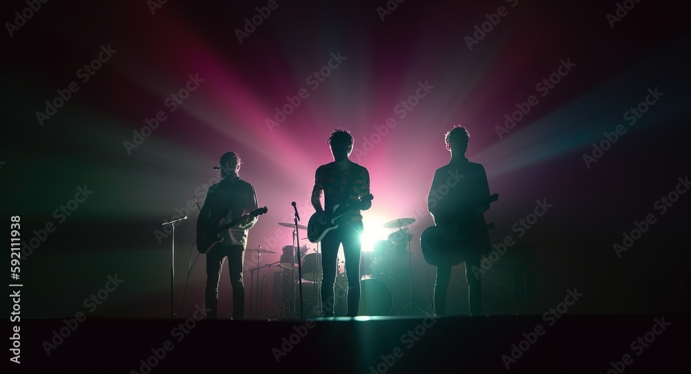 Music Concert retro 80s and 90s background. Punk Rock band playing ...