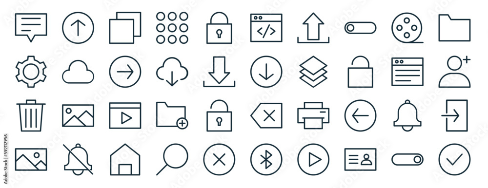 set of 40 outline web user interface icons such as up, ting, trash ...