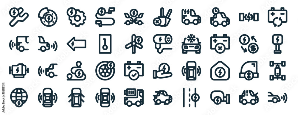 set of 40 outline web electric car icons such as brake, hatchback car ...