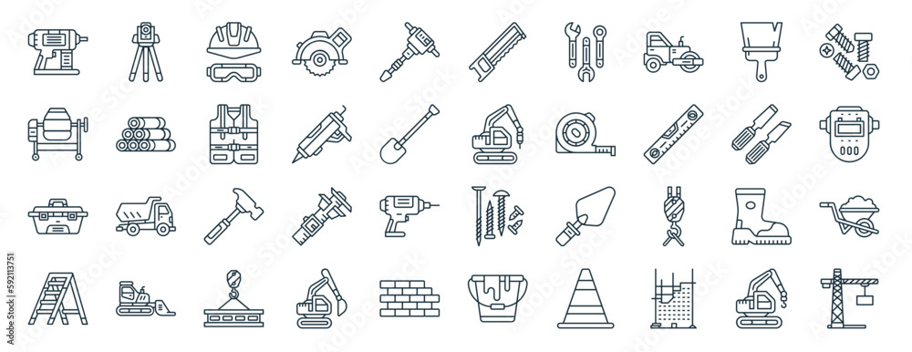 set of 40 outline web construction icons such as theodolite, concrete ...