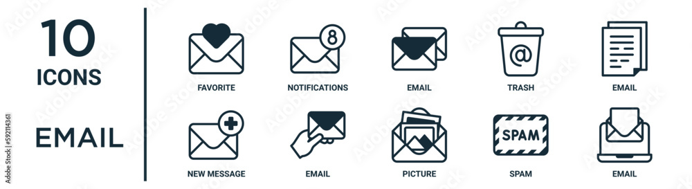 Email Outline Icon Set Includes Thin Line Favorite Email Email Spam New Message Icons For