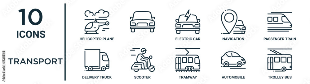 transport outline icon set includes thin line helicopter plane ...