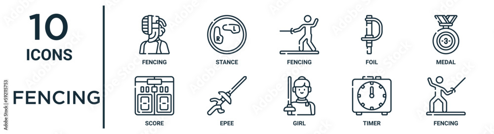 fencing outline icon set includes thin line fencing, fencing, medal ...
