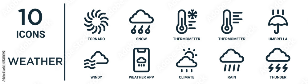 Vetor de weather outline icon set includes thin line tornado ...