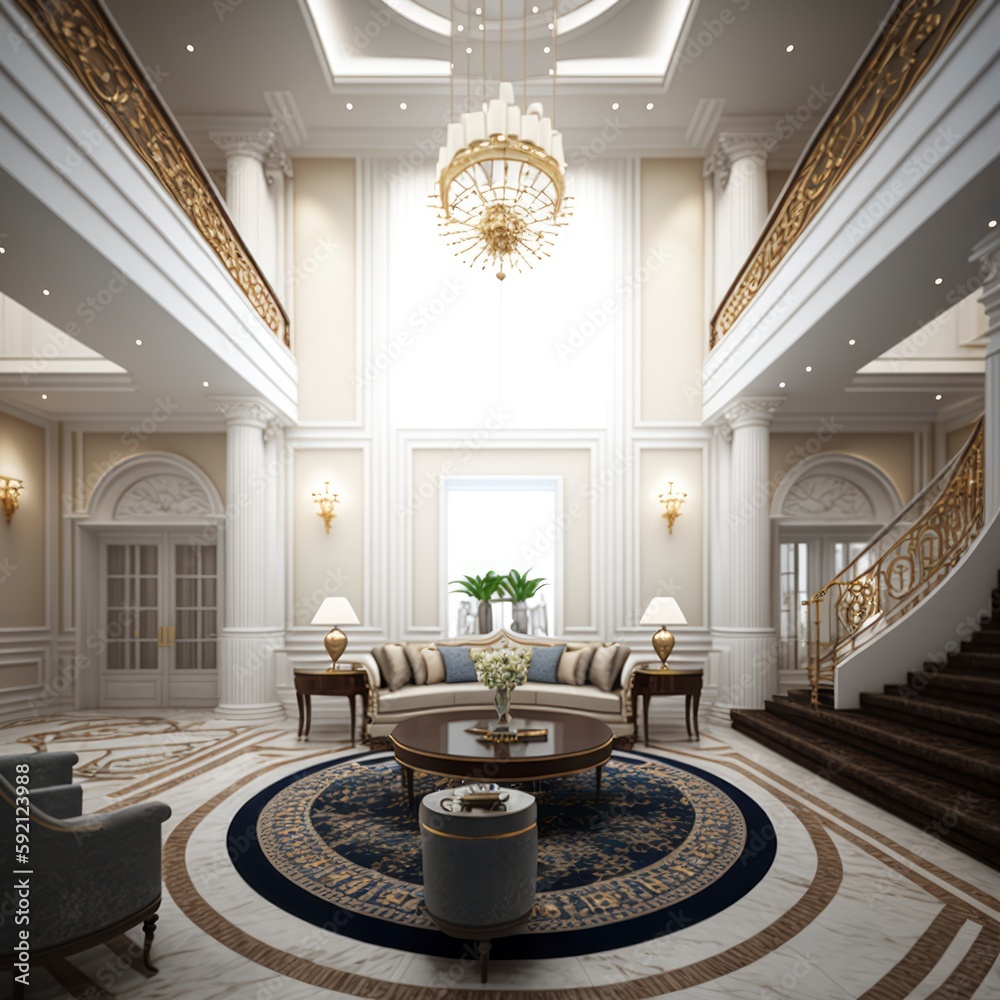 luxury hotel waiting room lobby, interior of mansion entrance, very ...