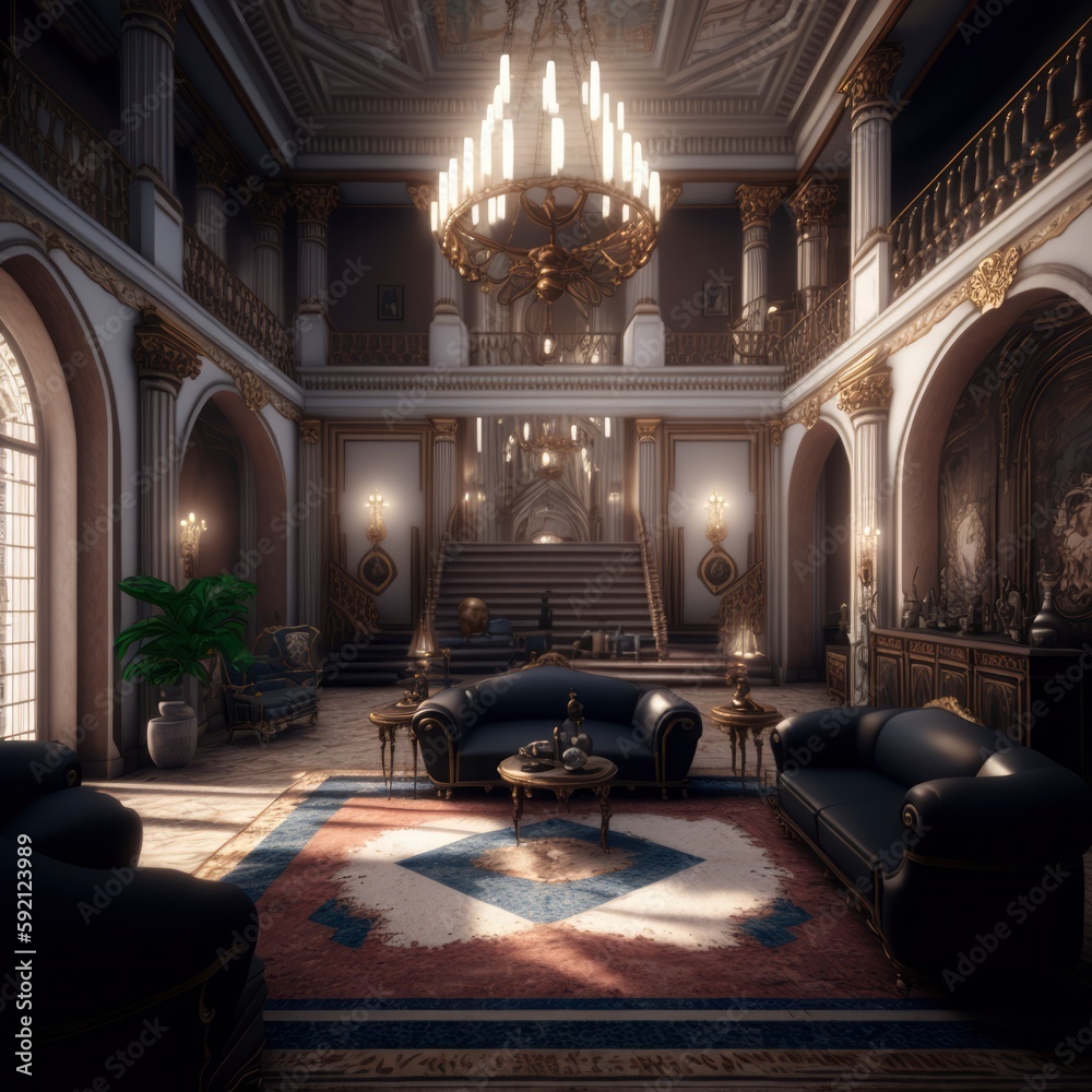 luxury hotel waiting room lobby, interior of mansion entrance, very ...