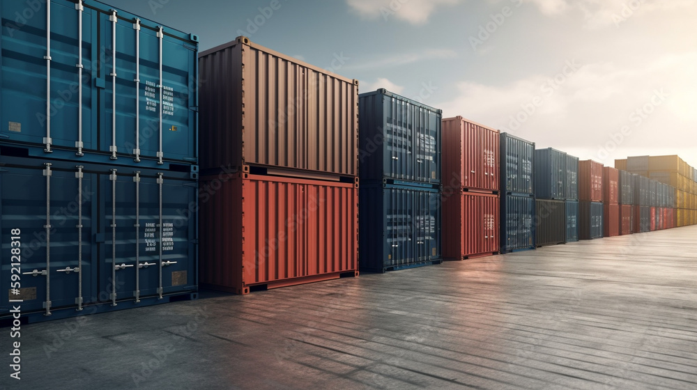 cargo shipping container working at sea port logistic busi. AI ...