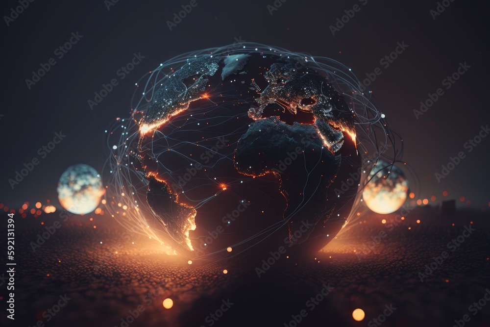 Earth connected by networks.Integration of technology and our planet ...