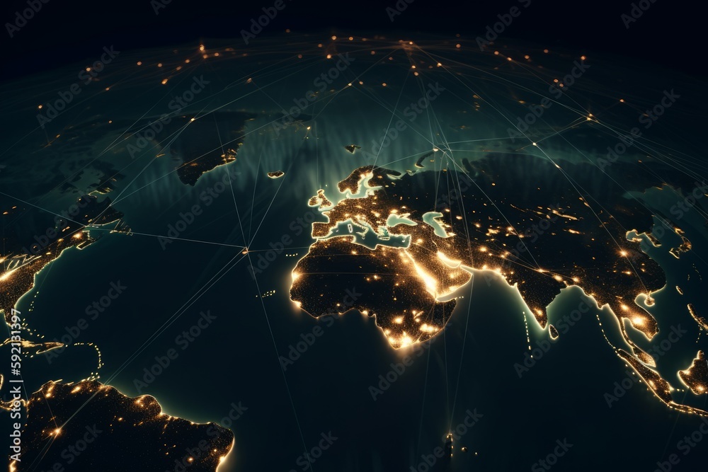 Earth connected by networks.Integration of technology and our planet ...