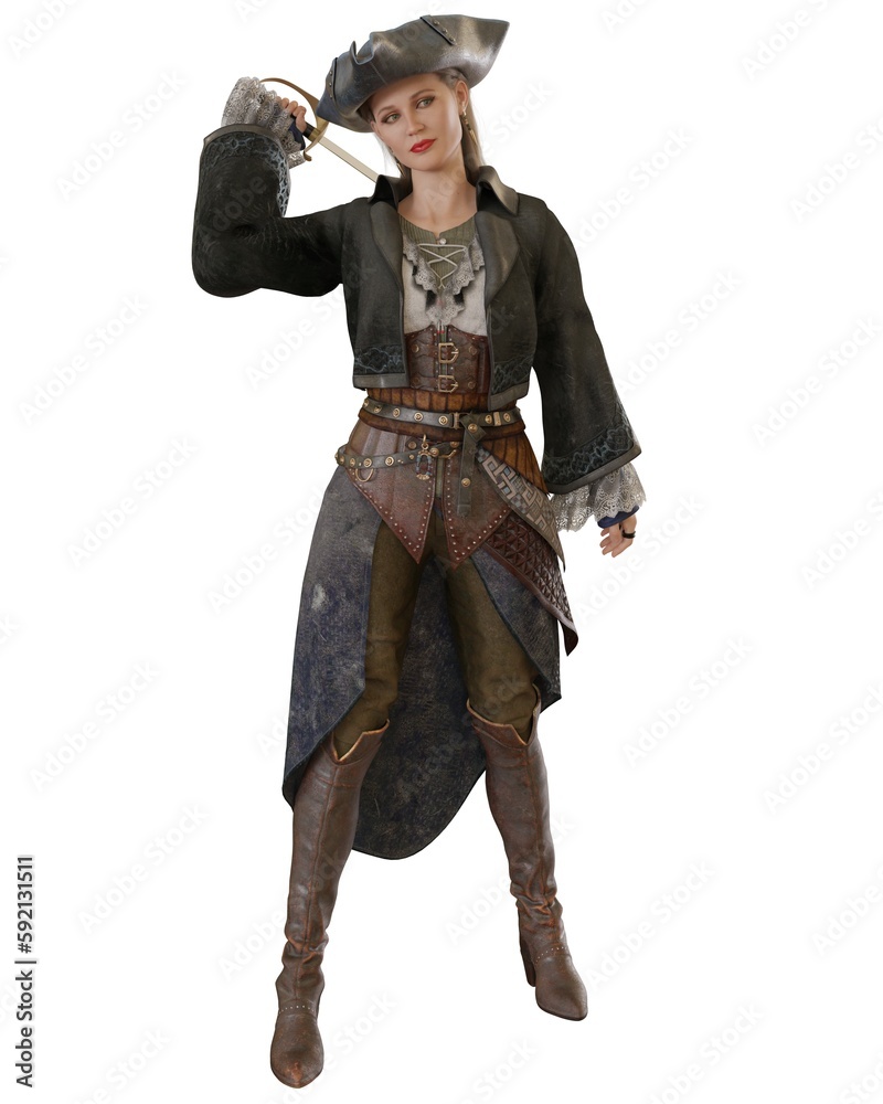 Pirate girl isolated on white background 3d illustration Stock ...