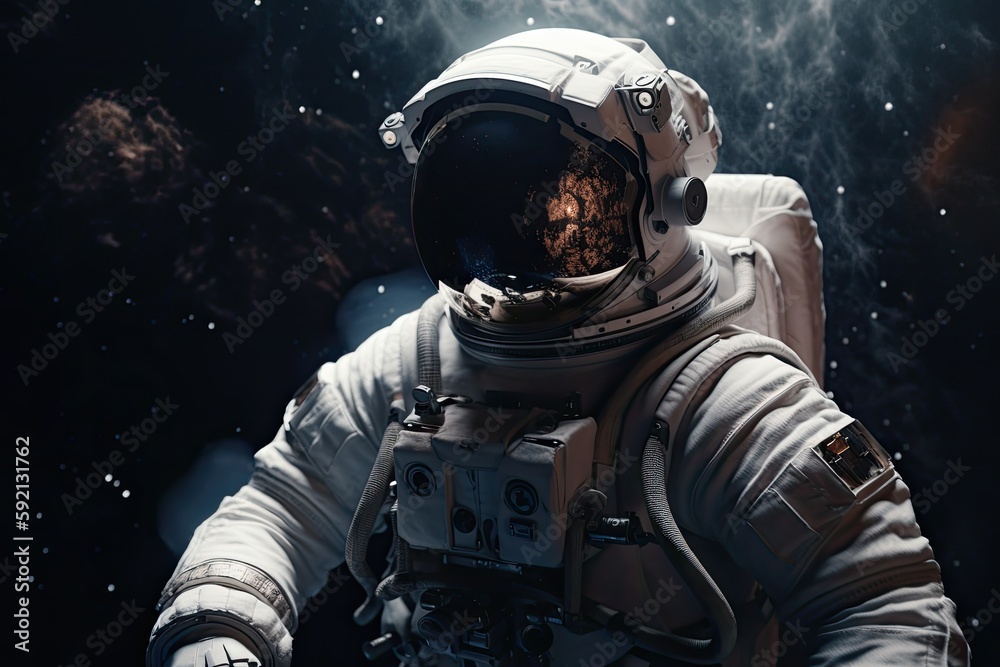 Astronaut on a rock surface with a space background. an astronaut ...