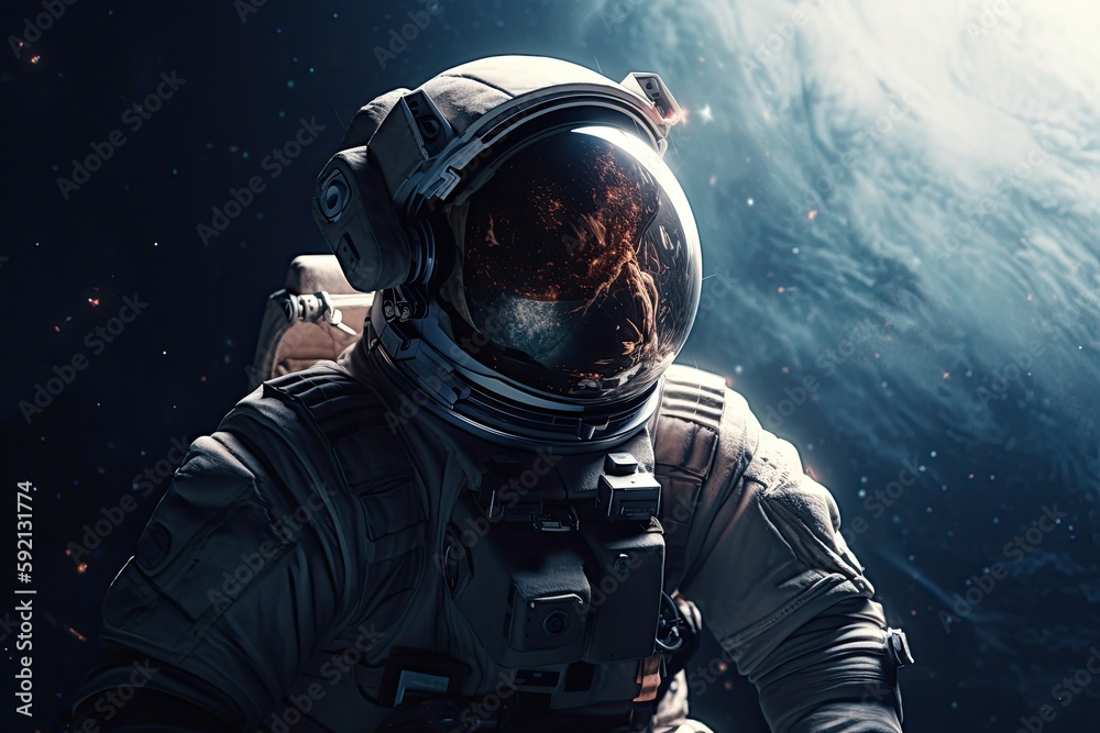 Astronaut on a rock surface with a space background. an astronaut ...