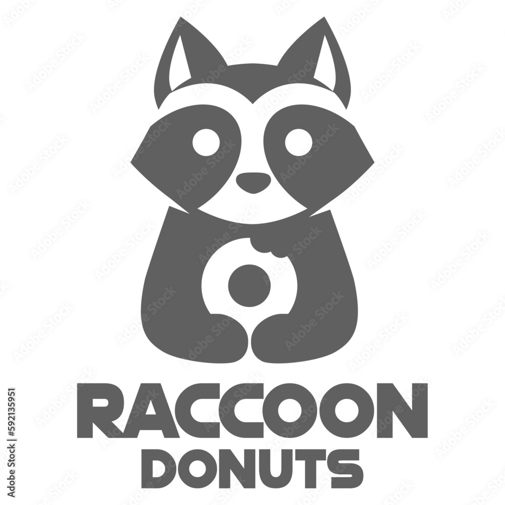 Modern mascot flat design simple minimalist cute raccoon donut logo ...