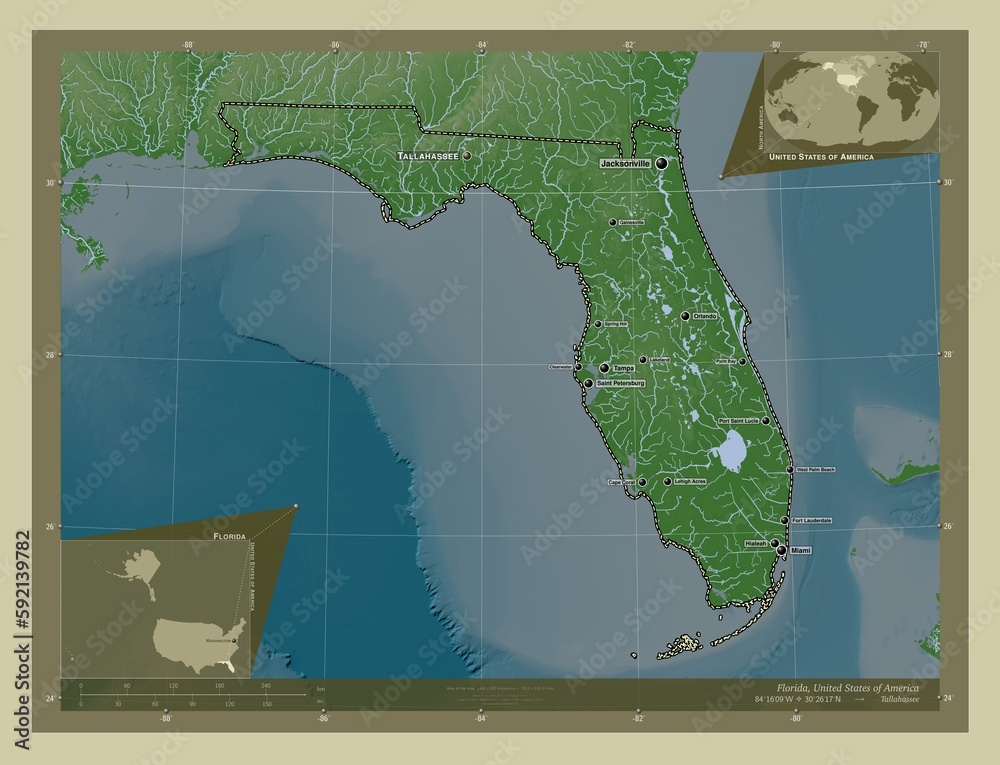 Florida, United States of America. Labelled points of cities Stock ...