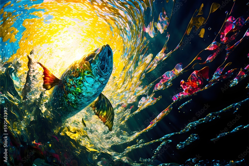 surrealism far out in a deep crystal ocean crystal waves crash bright ...