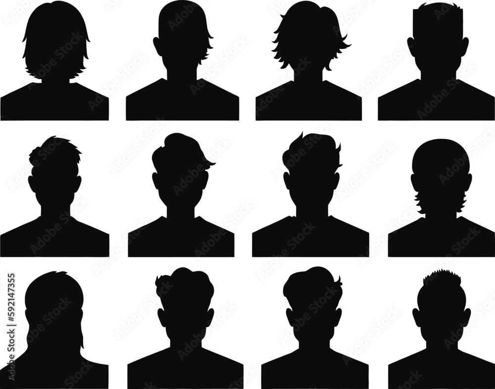 Poster Set of 12 human avatar icon black Vector Silhouettes for Your ...
