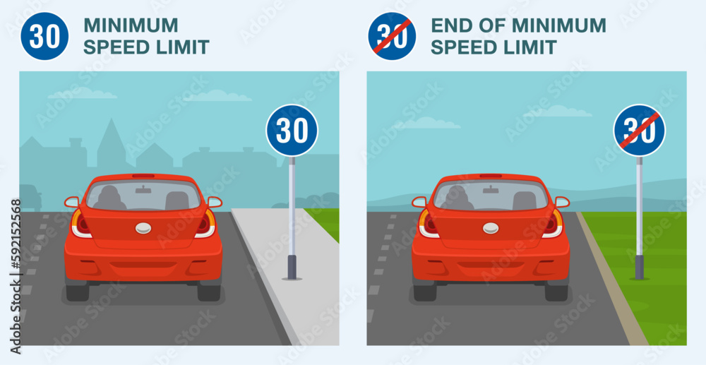 Safe car driving tips and traffic regulation rules. Minimum speed limit ...
