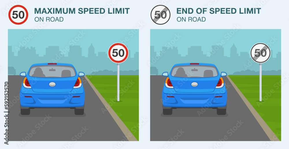 Safe car driving tips and traffic regulation rules. Maximum speed limit ...