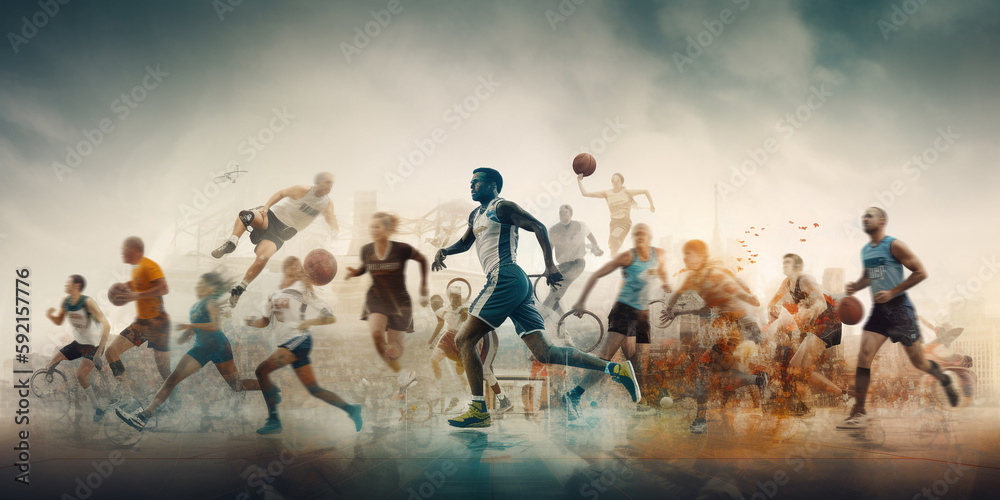 Multiple exposure concept of sport and active lifestyle. Generative AI ...