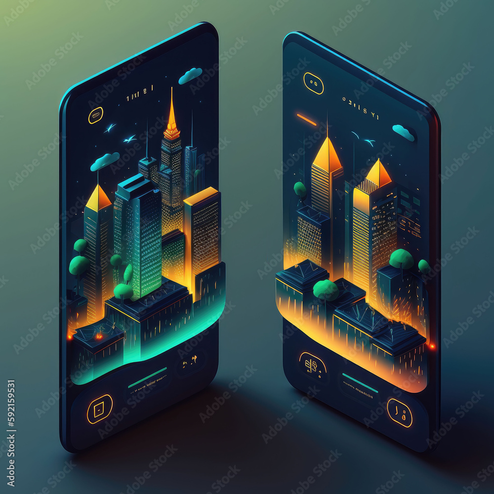 Mobile smart city ui design with AI generation. Stock Illustration ...