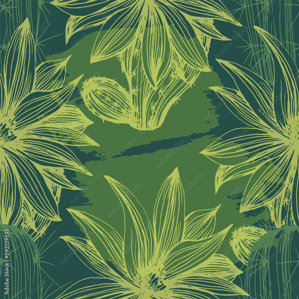 Vector seamless pattern with different cactus. Bright repeated texture with green cacti. Natural ...