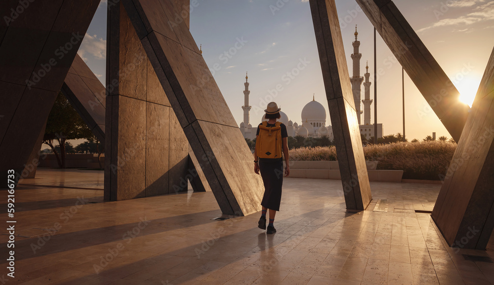 travel to the United Arab Emirates, Happy young asian female traveler ...