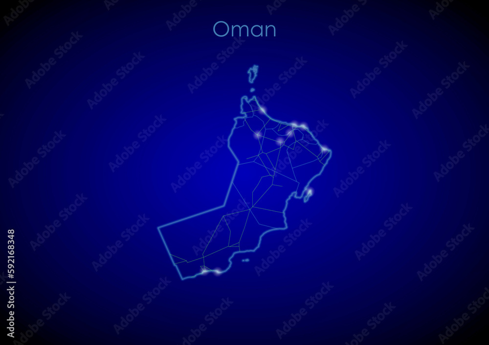 Oman concept map with glowing cities and network covering the country ...