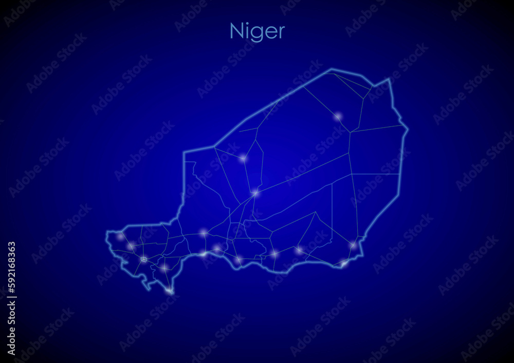 Niger concept map with glowing cities and network covering the country ...