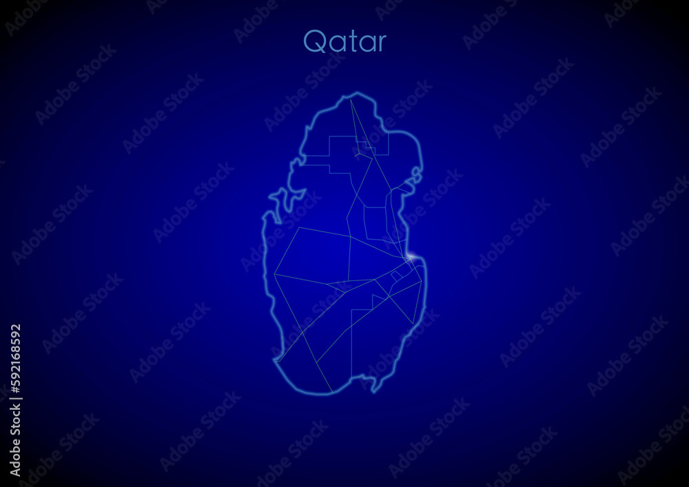 Qatar concept map with glowing cities and network covering the country ...