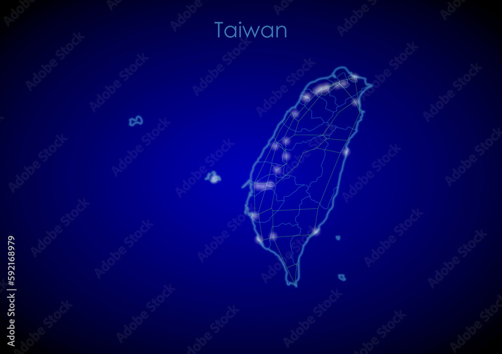 Taiwan concept map with glowing cities and network covering the country ...