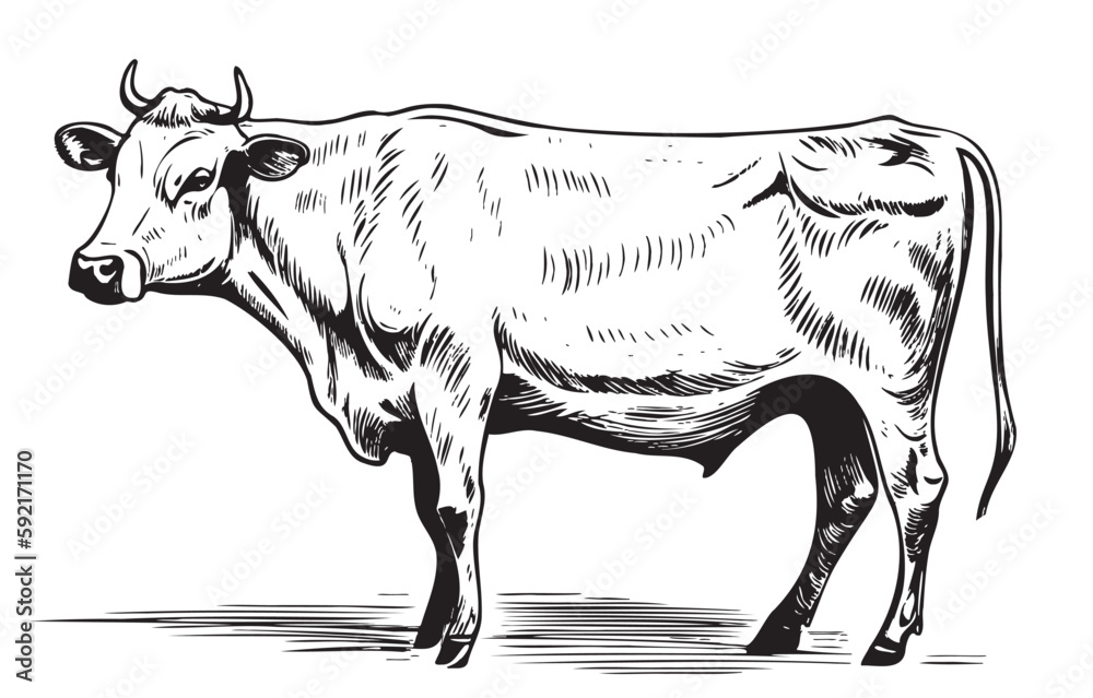 Farm cow hand drawn sketch illustration, Livestock Stock Vector | Adobe ...