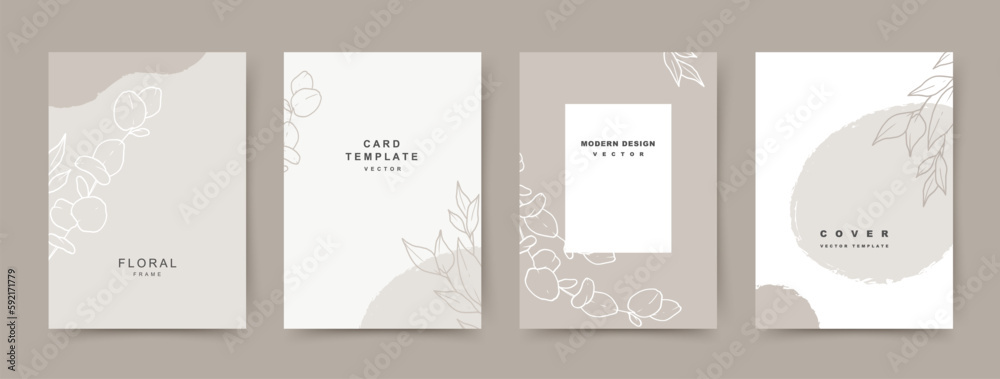 Neutral abstract backgrounds with floral elements in a minimalistic ...