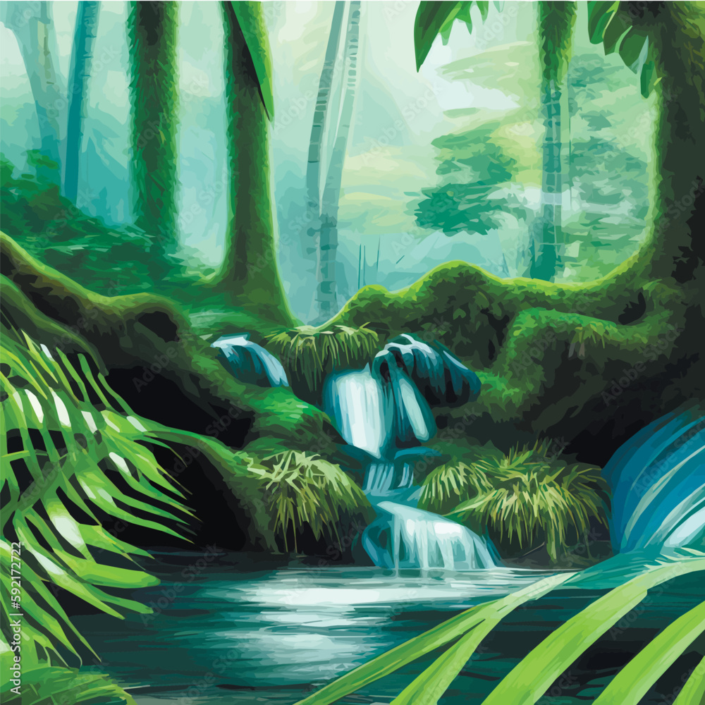 Tropical Waterfalls With Flowers