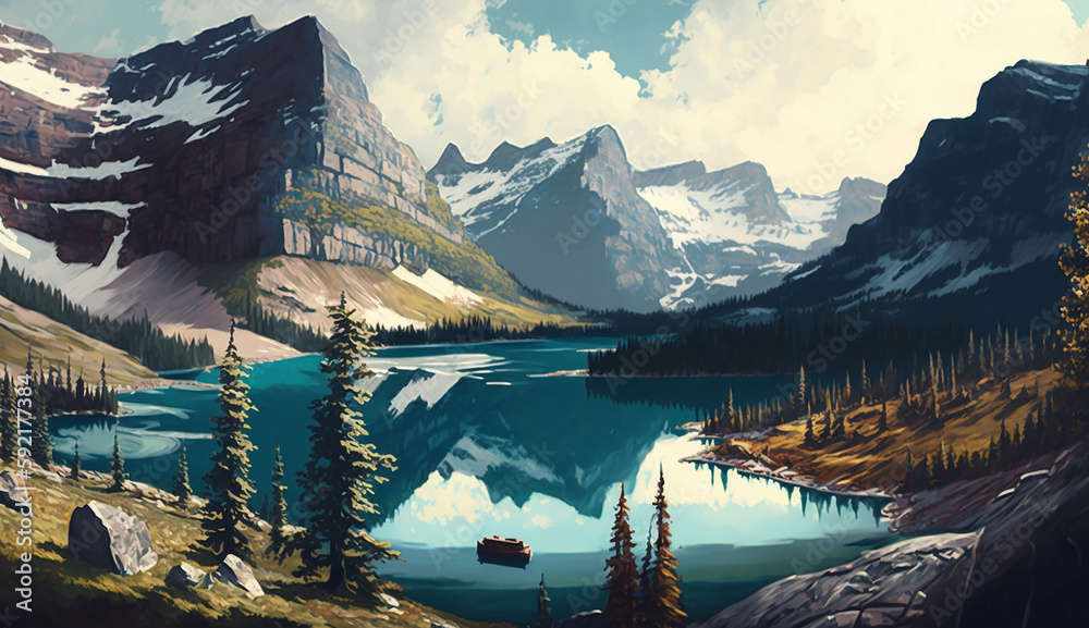 Glacier National Park Landscape - An illustration feature. Generative ...