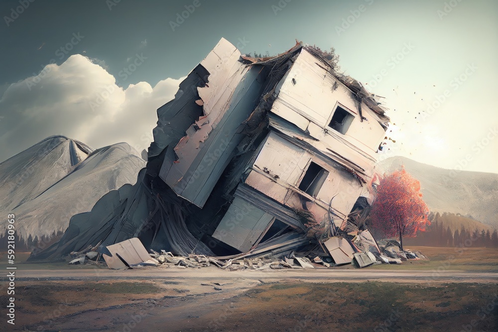 strong disaster in nature and aftershocks aftermath earthquake, created ...