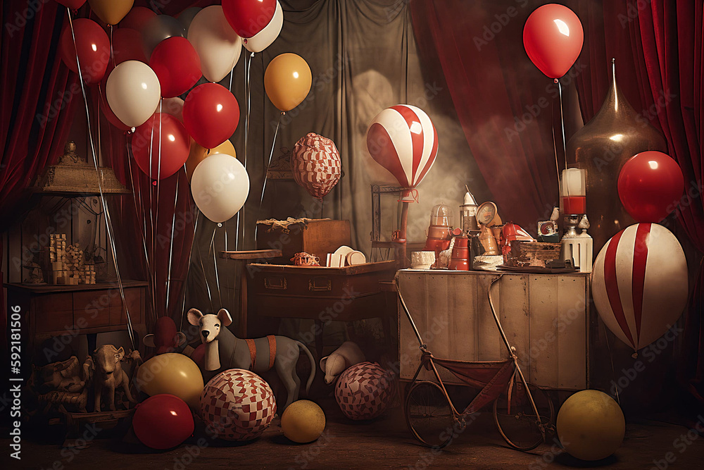 Vintage Circus as photography backdrop balloons and circus items ...