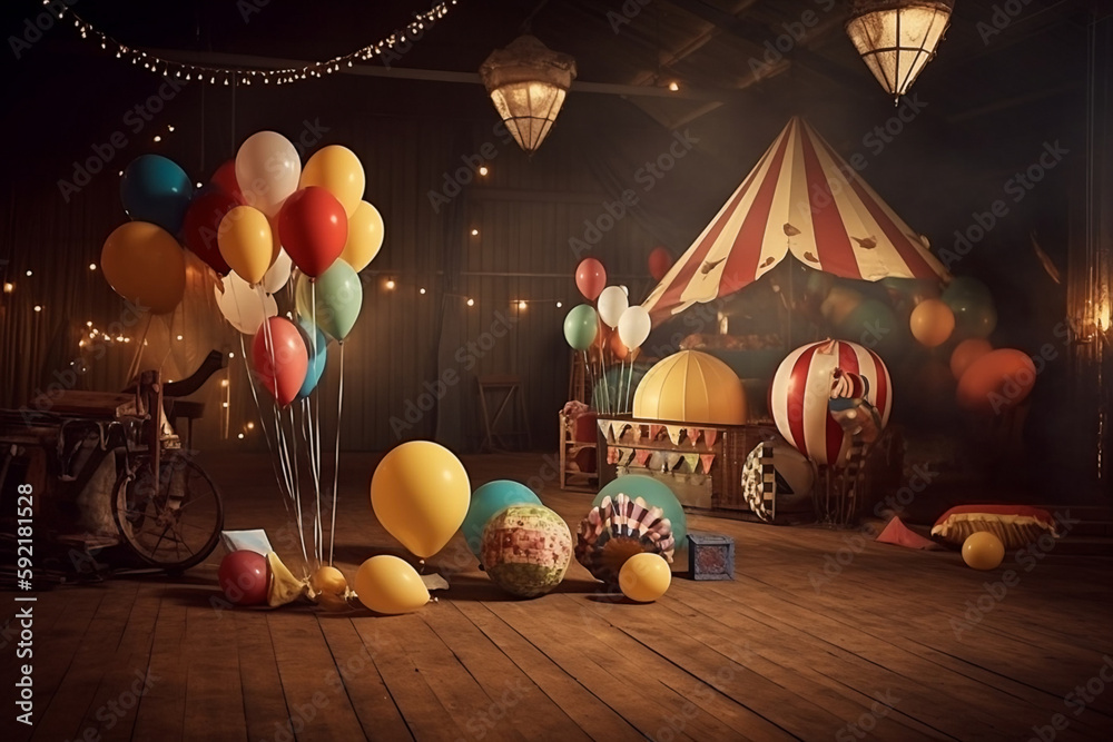 Vintage Circus as photography backdrop balloons and circus items ...