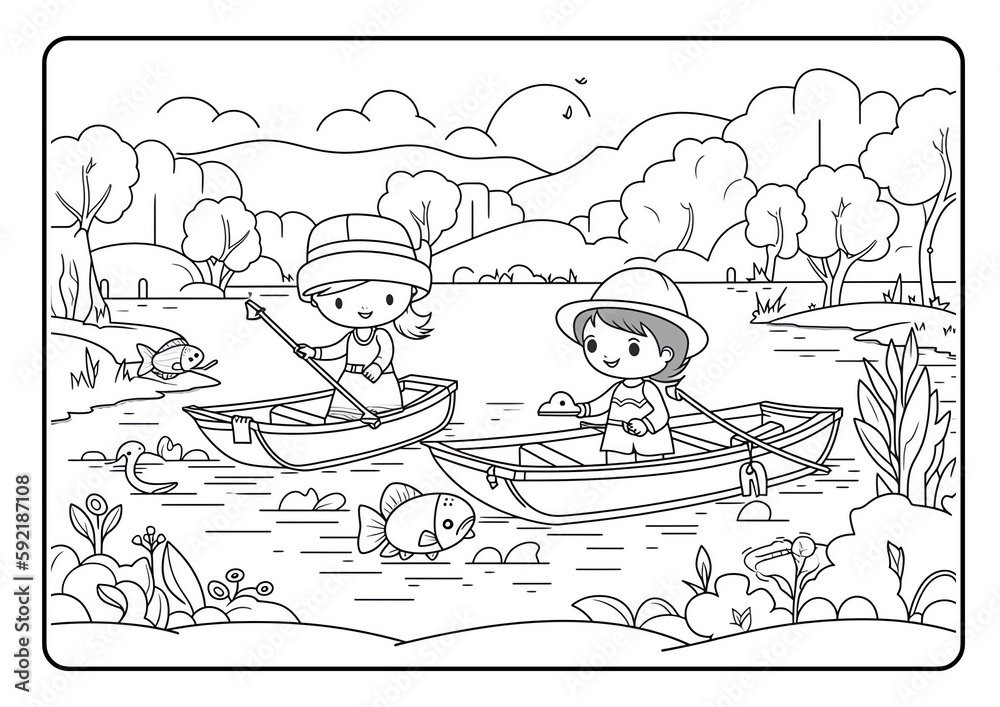 Coloring book page for children kids with cute cartoon vector ...